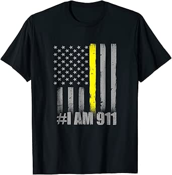Amazon.com: 911 Dispatcher I Am 911 Thin Gold Line Flag T-Shirt: Clothing