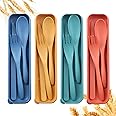 Amazon.com: Reusable Travel Utensils Set with Case, 4 Sets Wheat Straw Portable Plastic Fork ...