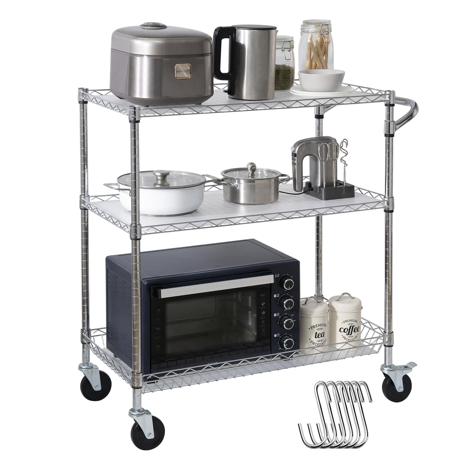 Mua VEVOR Kitchen Utility Cart, 3 Tiers, Wire Rolling Cart with 661 LBS ...