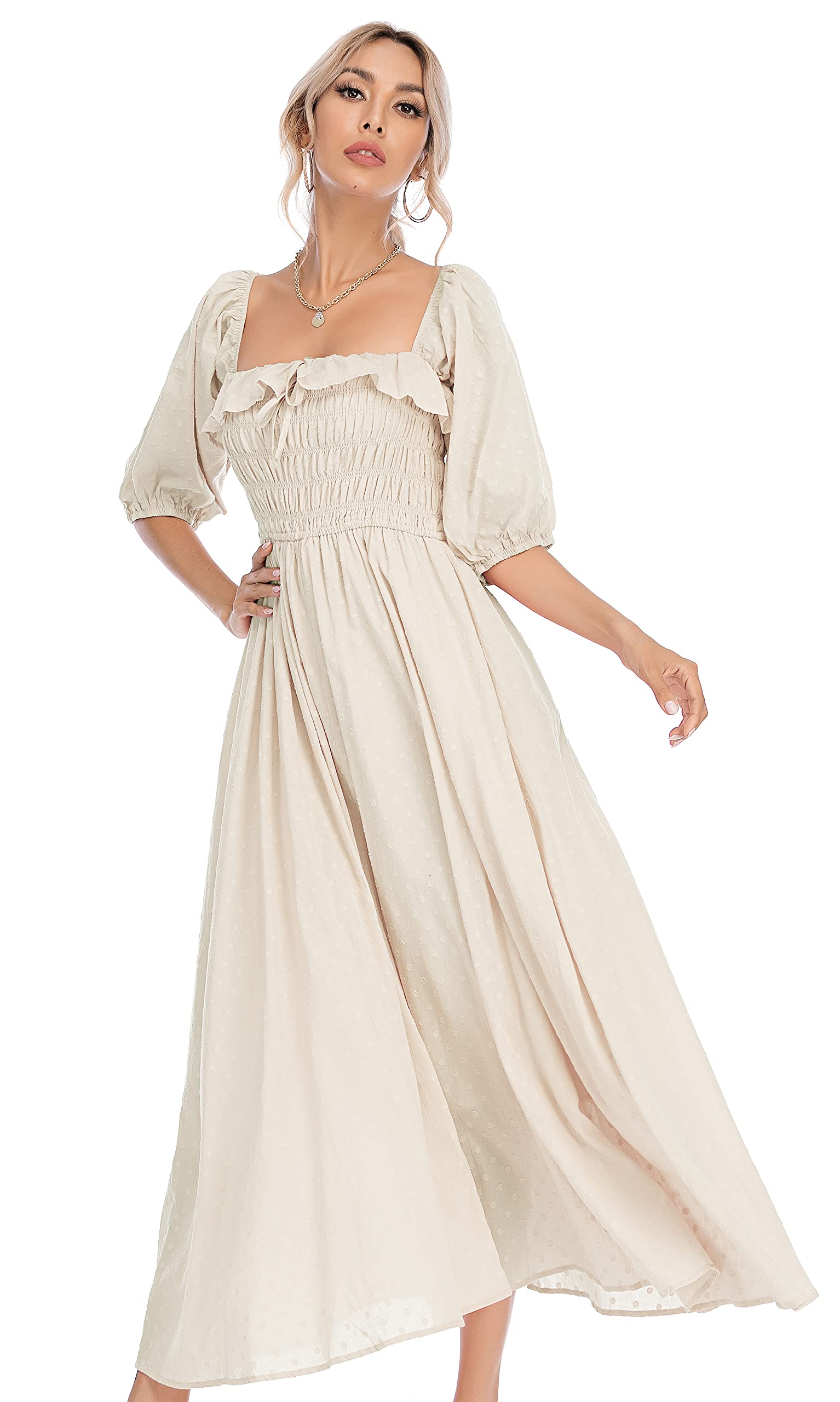 R.Vivimos Women Summer Half Sleeve Cotton Ruffled Vintage Elegant Backless A Line Flowy Long ...