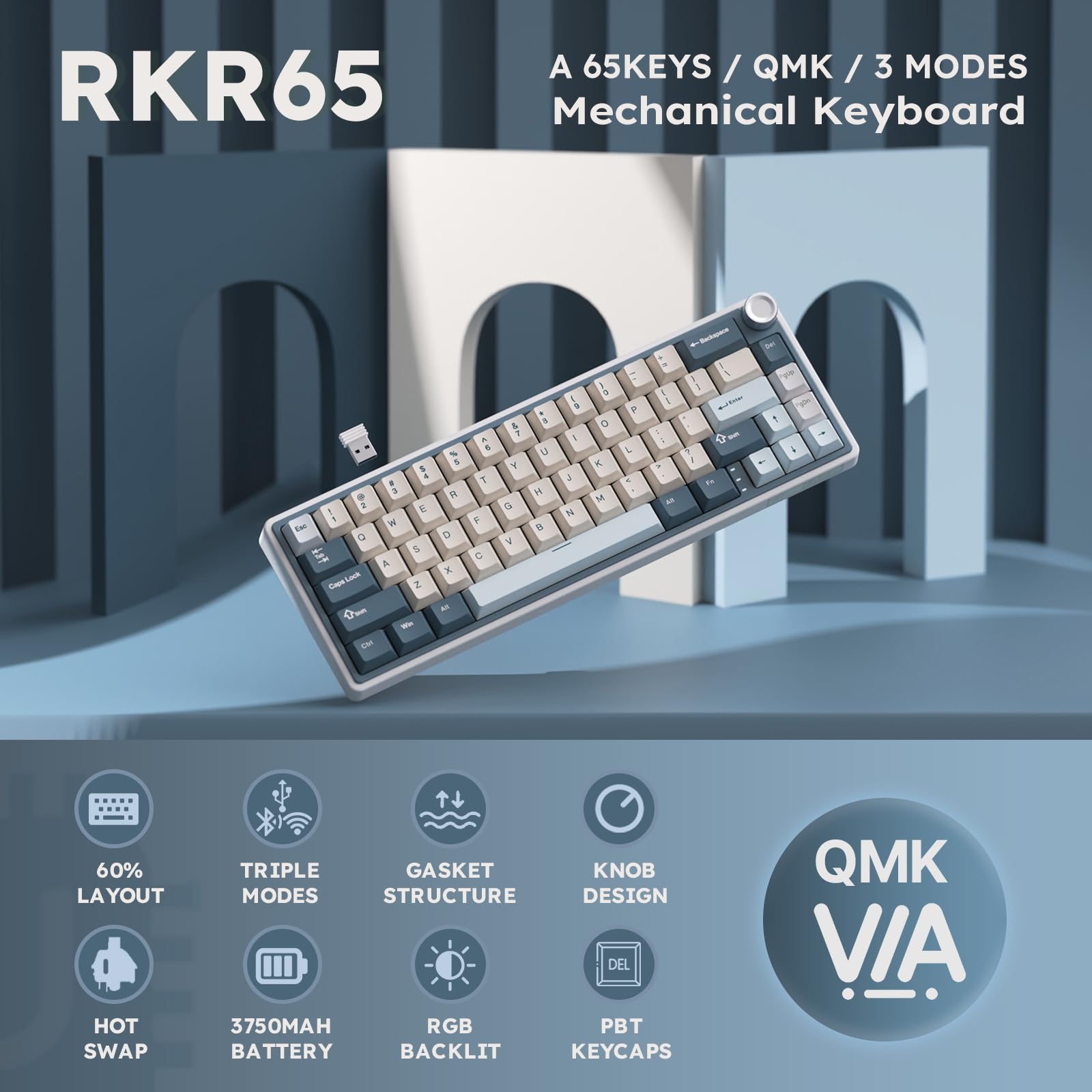 Mua R65 Wireless Mechanical Keyboard with Volume Knob, Tri-Mode 2.4G ...