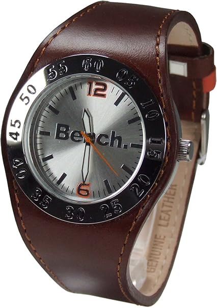 Bench Gents Silver Dial Watch With Brown Leather Strap: Amazon.co.uk ...