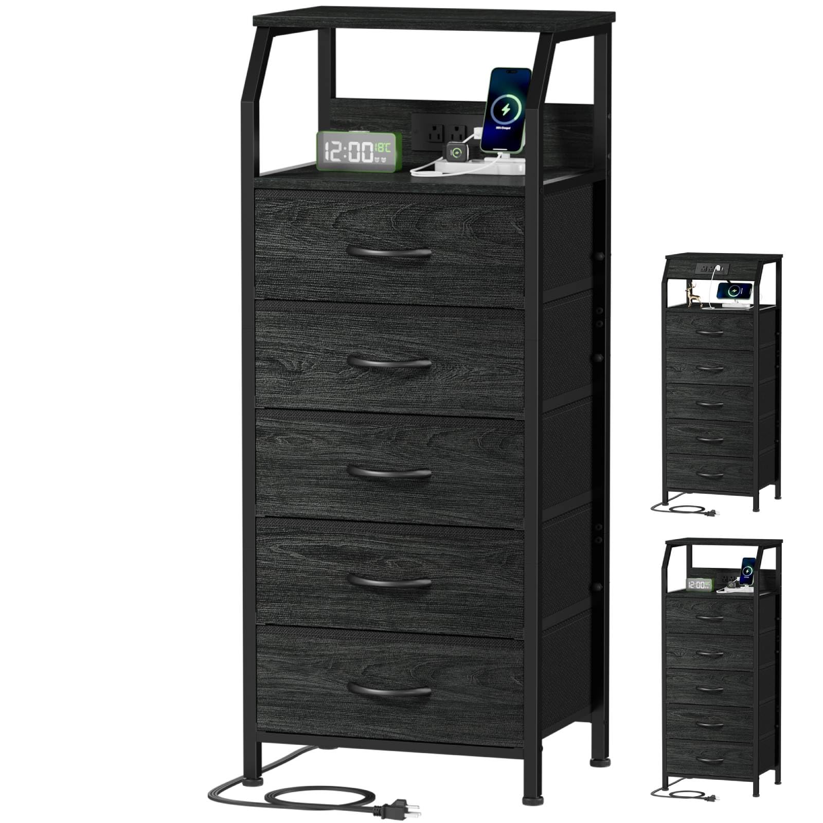 Furnulem 5 Drawers Dresser with Charging Station, Fabric Chest of ...