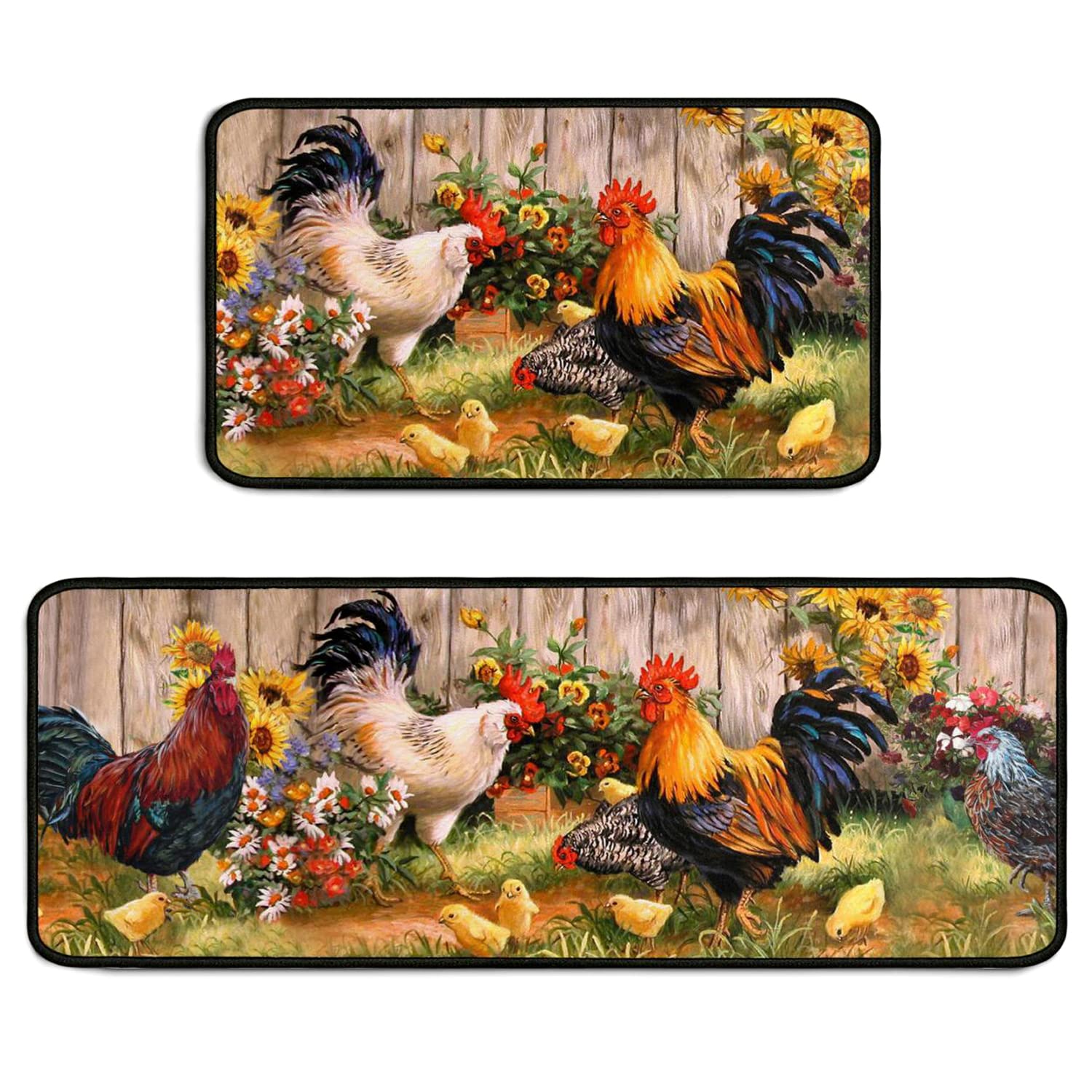Ghroiep Rooster Kitchen Rugs 2 Piece Set Sunflower Decor Kitchen Floor ...