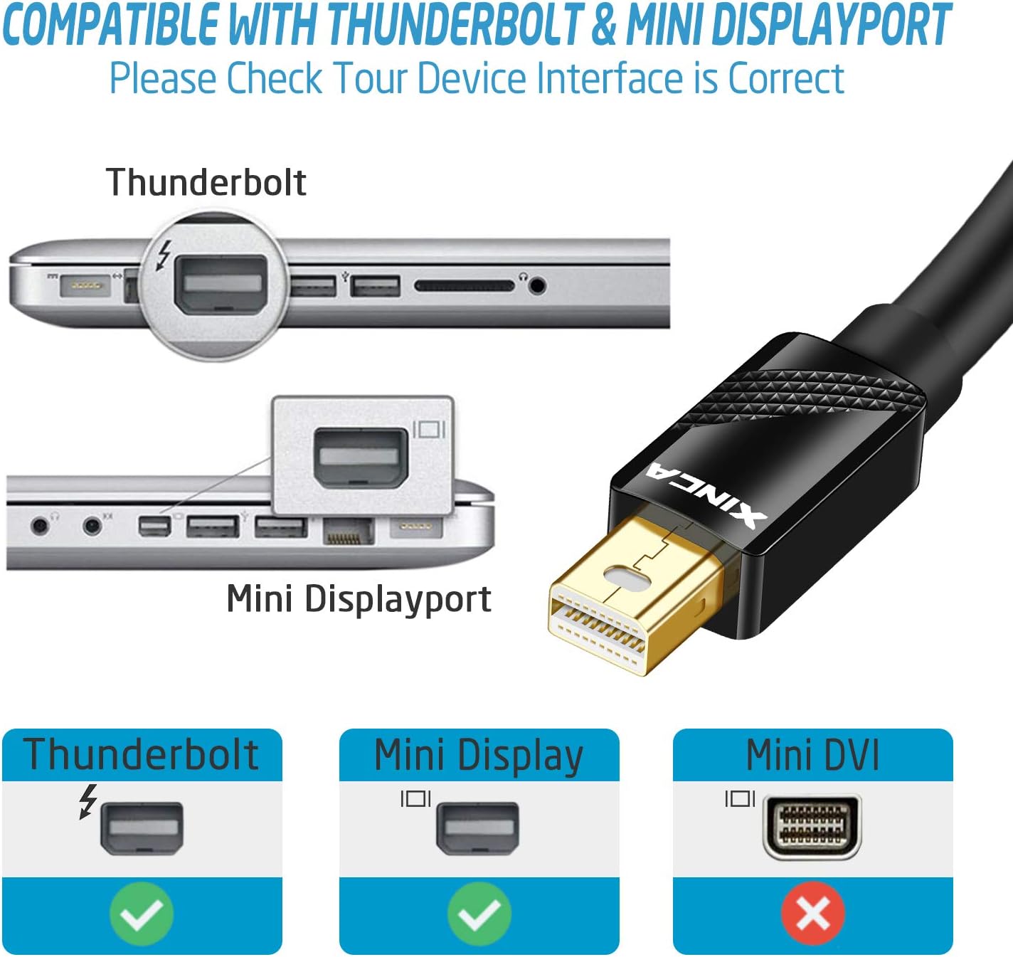 XINCA Mini DisplayPort to DisplayPort Adapter (Mini DP to DP) in Black ...