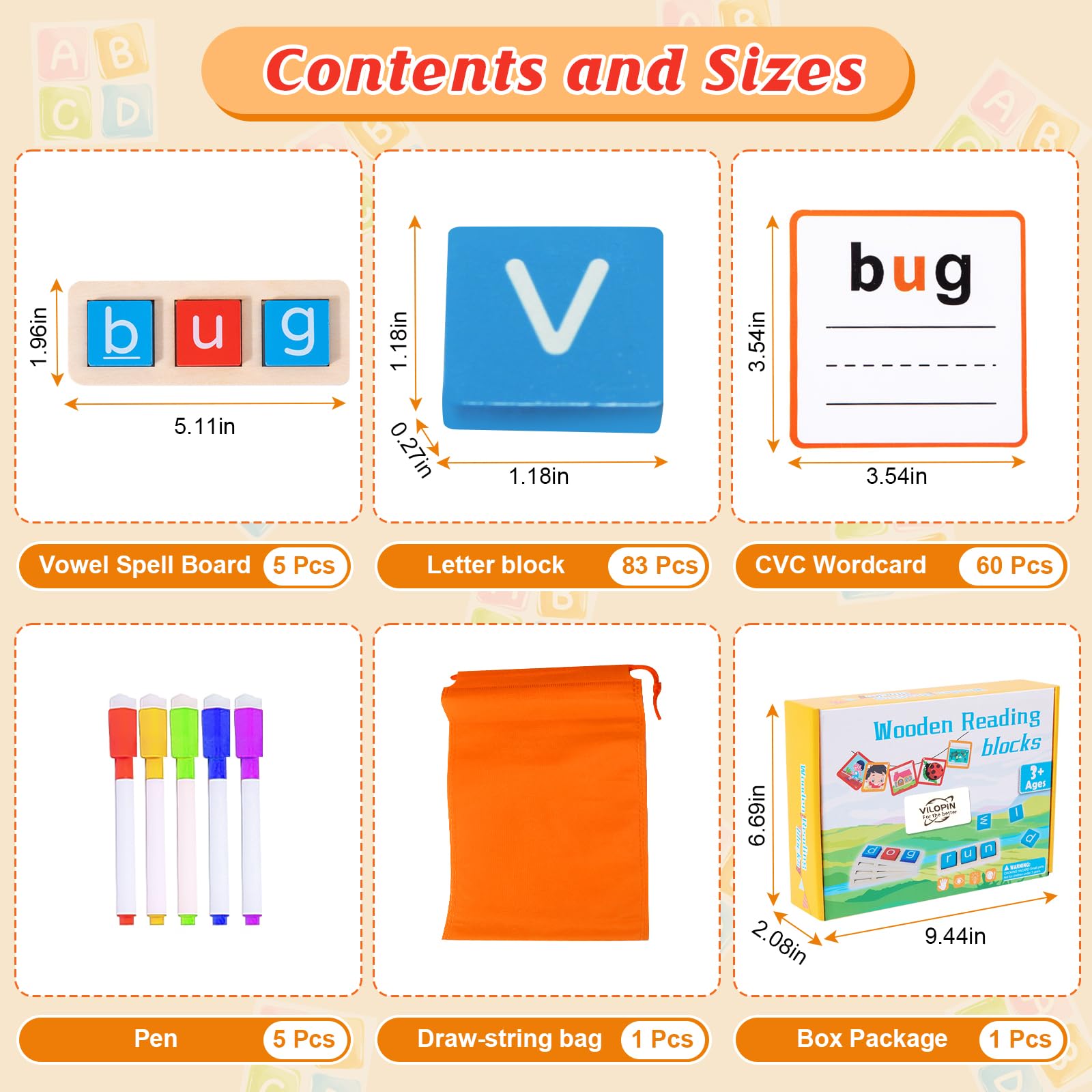 Mua VILOPIN Wooden Short Vowel Reading Letters Sorting CVC Spelling ...