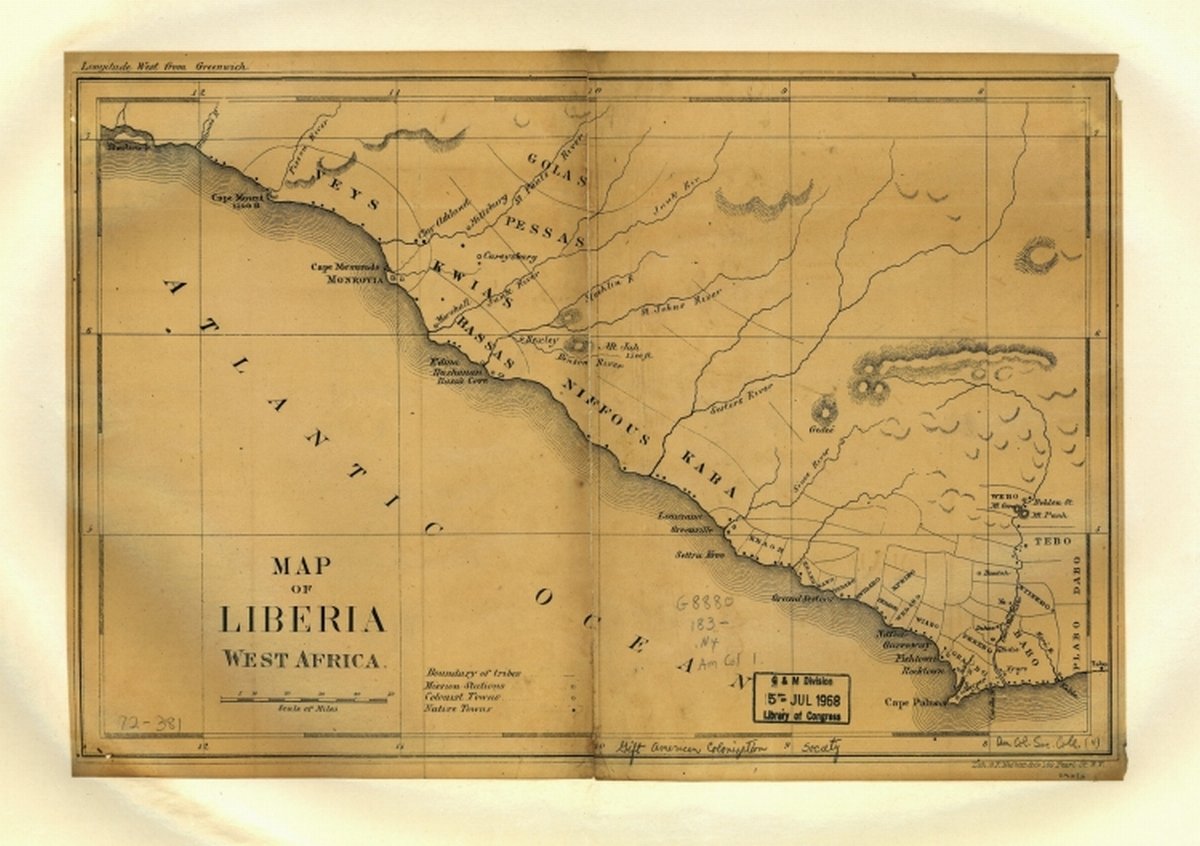Amazon.com: Vintage Map of Liberia, Shows boundary of tribes, mission ...