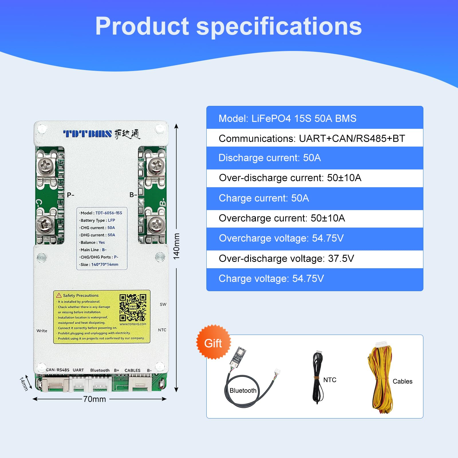 Mua TDTBMS Smart BMS LiFePo4 15S 48V 50A PCB Battery Protection Board ...