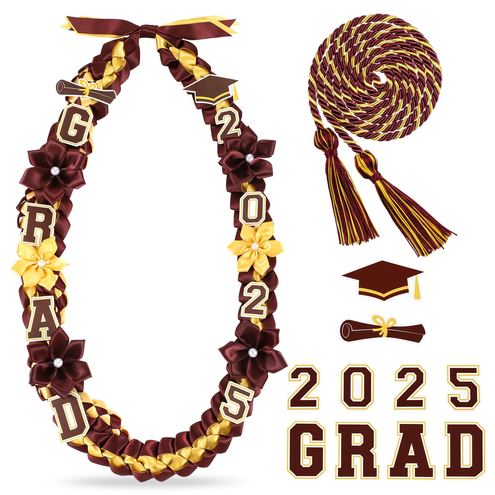Thiccywoov Graduation Ribbon Lei Class of 2025 Grad Lei Kit Graduation Double Braided Necklace ...