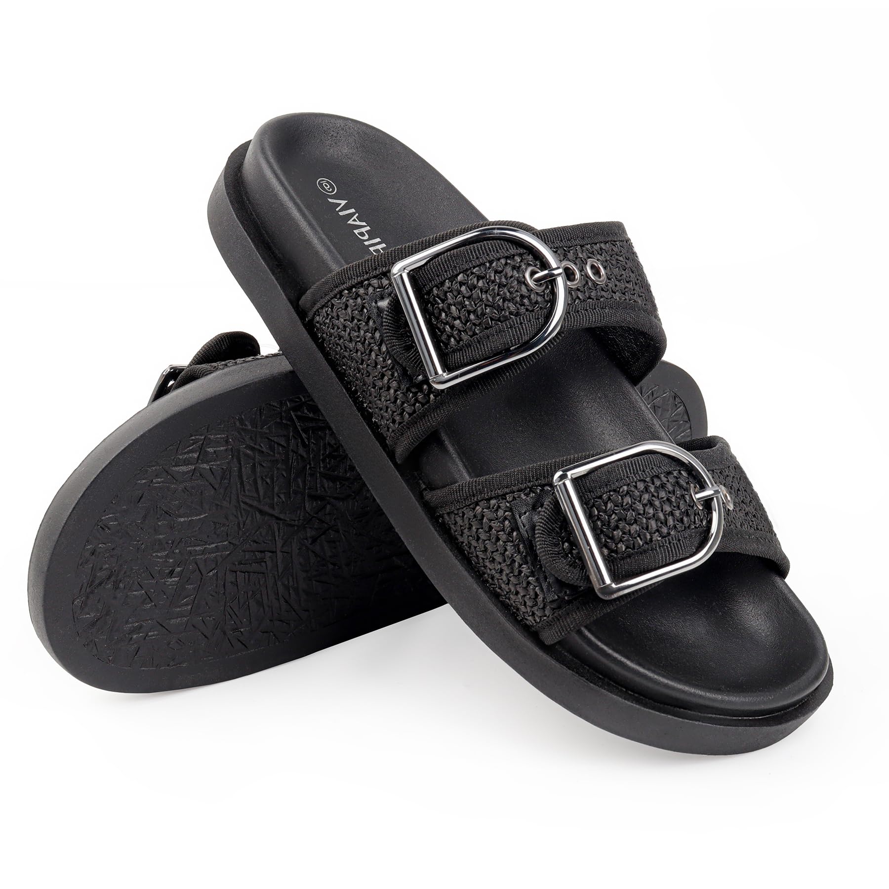 Viapipa Women's Raffia Platform Sandals Chunky Woven Slides with ...