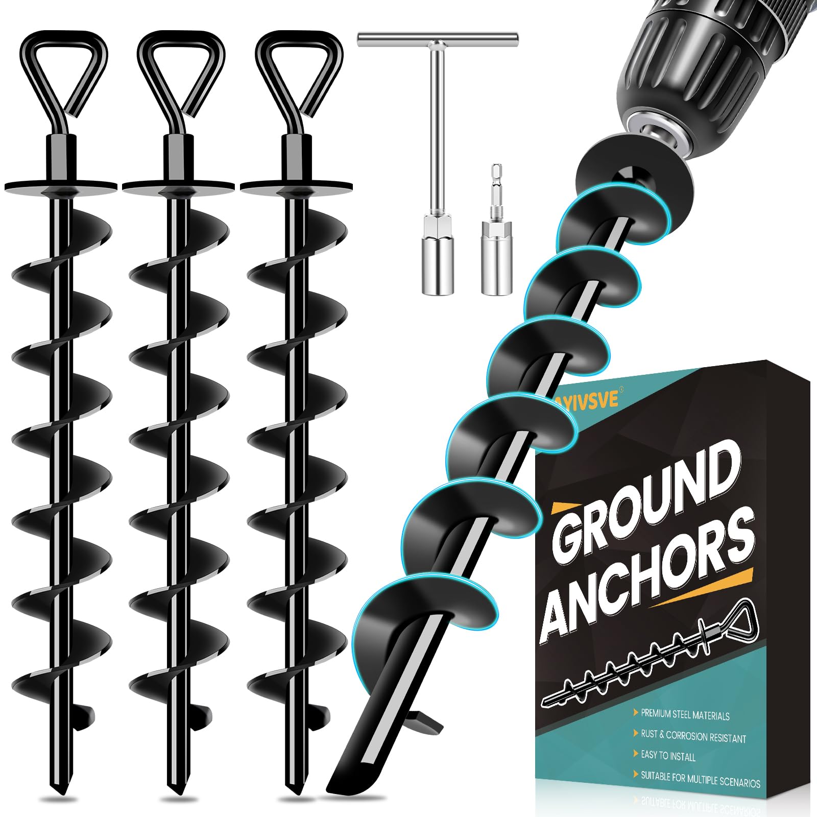 Payivsve Ground Anchors Screw in, Heavy Duty Ground Trampoline Stakes ...