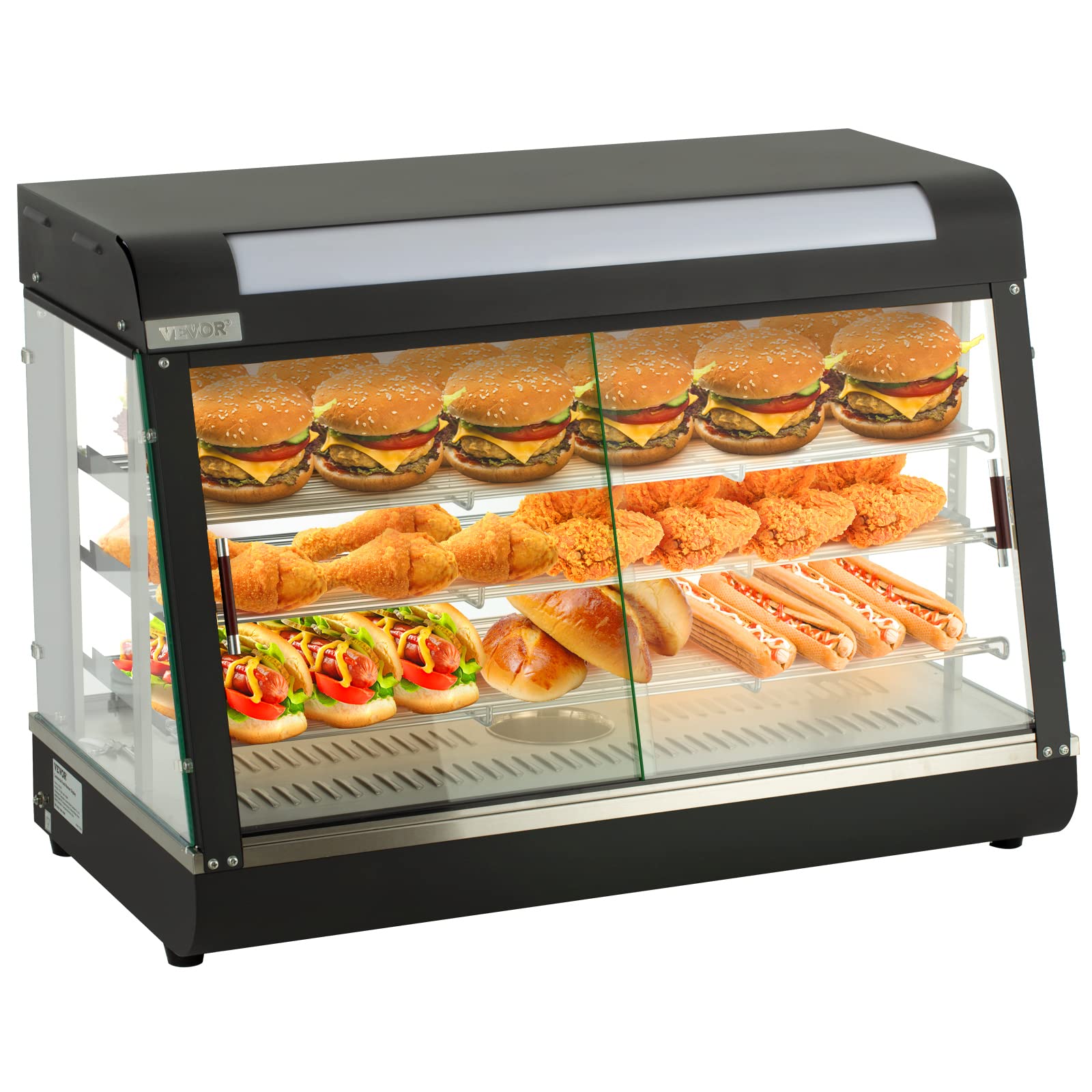 VEVOR Commercial Food Warmer Display, 3 Tiers, 1800W Pizza Warmer w/ 3D ...