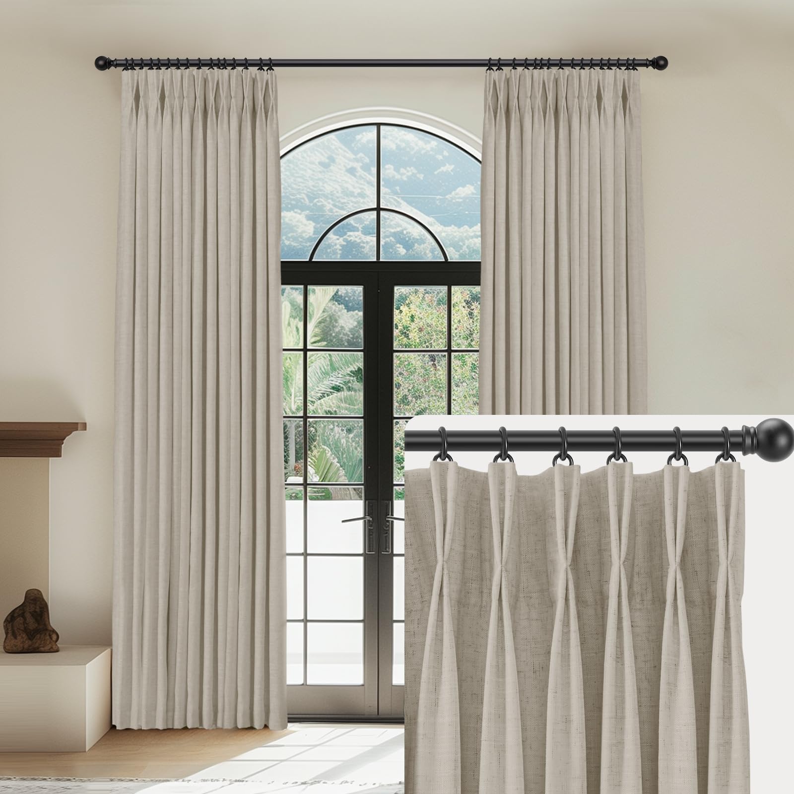 CAPALOCA Linen Pinch Pleated Curtains Blackout 100% Black Out Curtains ...