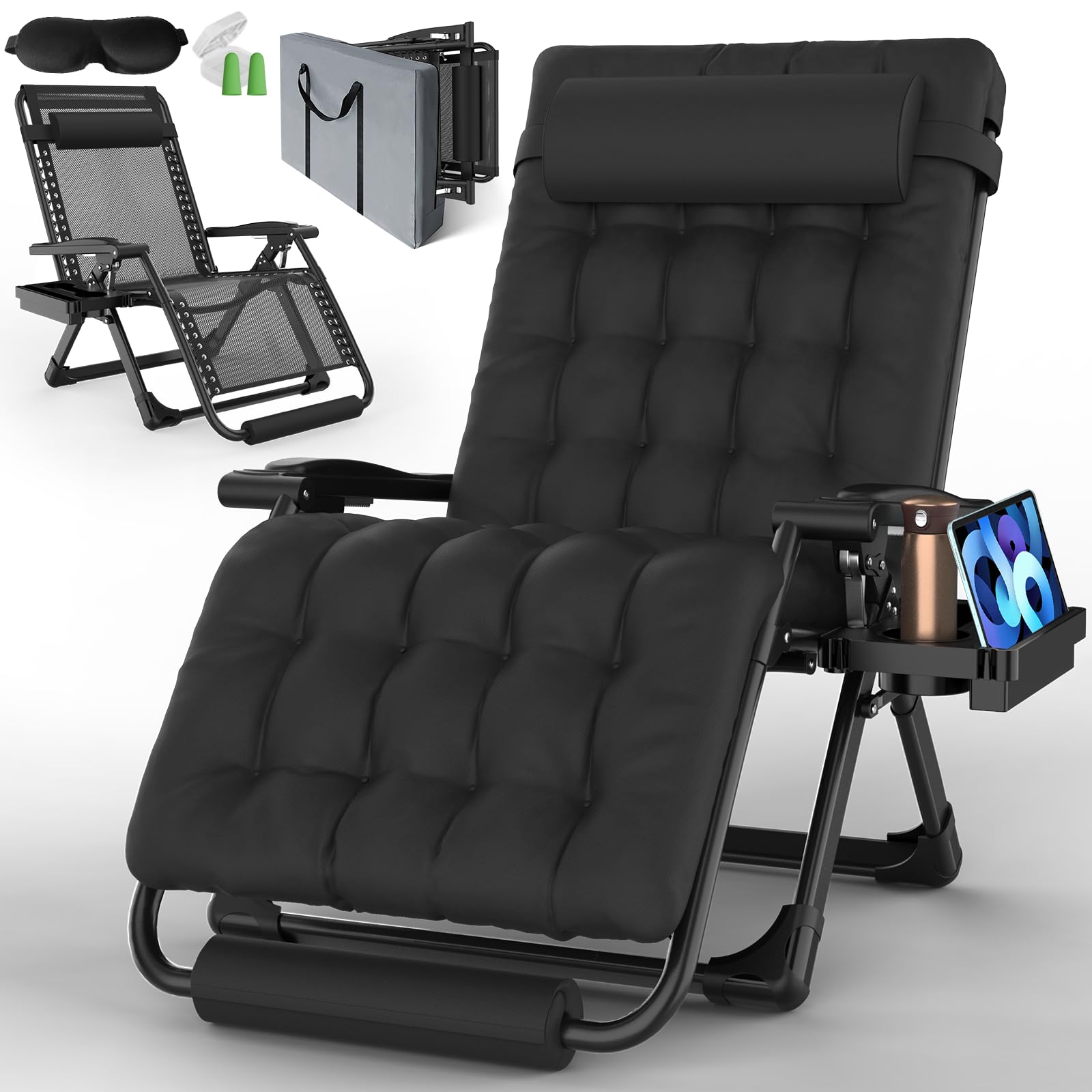 YOMIFUN Oversized Zero Gravity Chair, 33In XXL Padded Lounge Chair ...