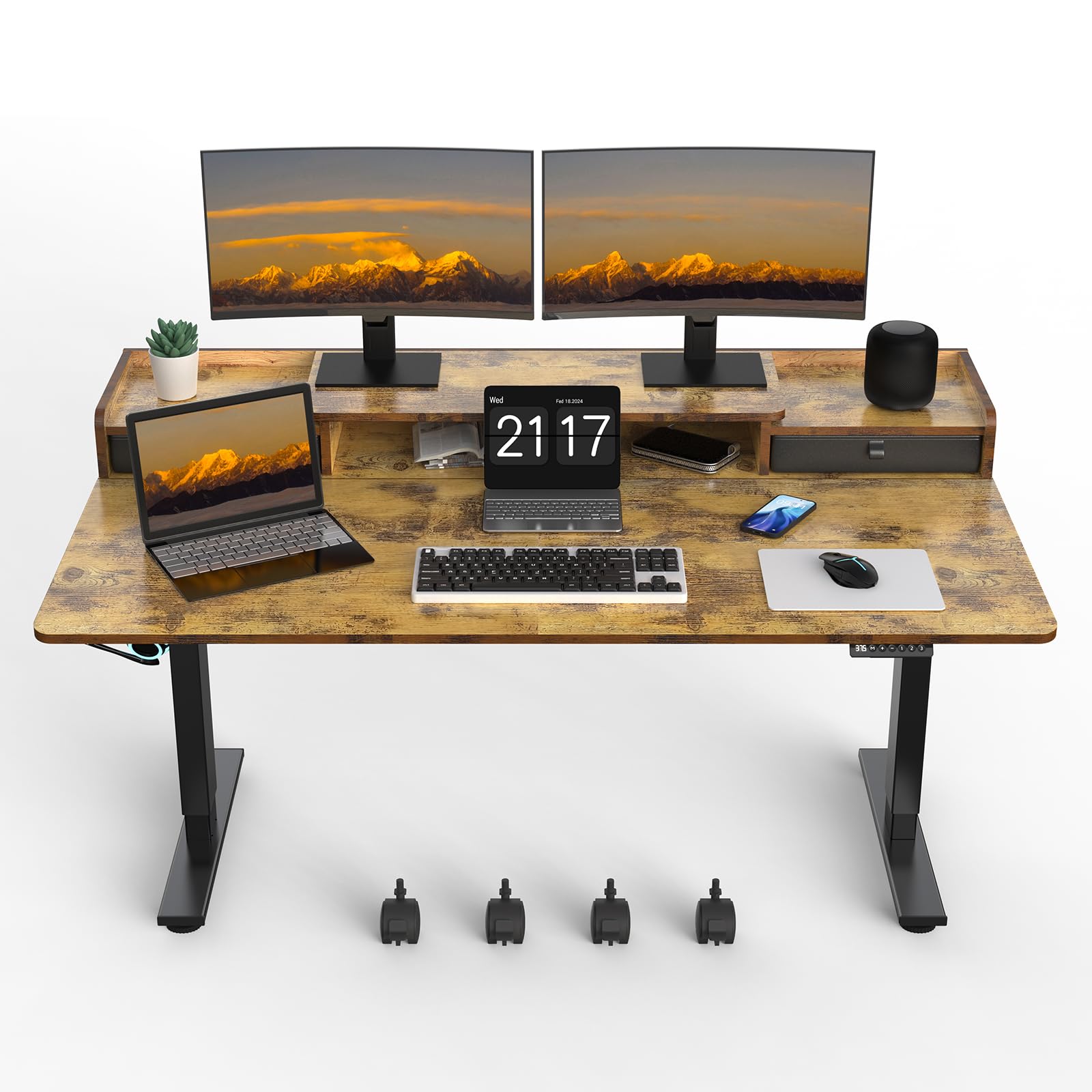 ExaDesk 63×30 Inch Electric Standing Desk with 2 Drawers, Adjustable ...