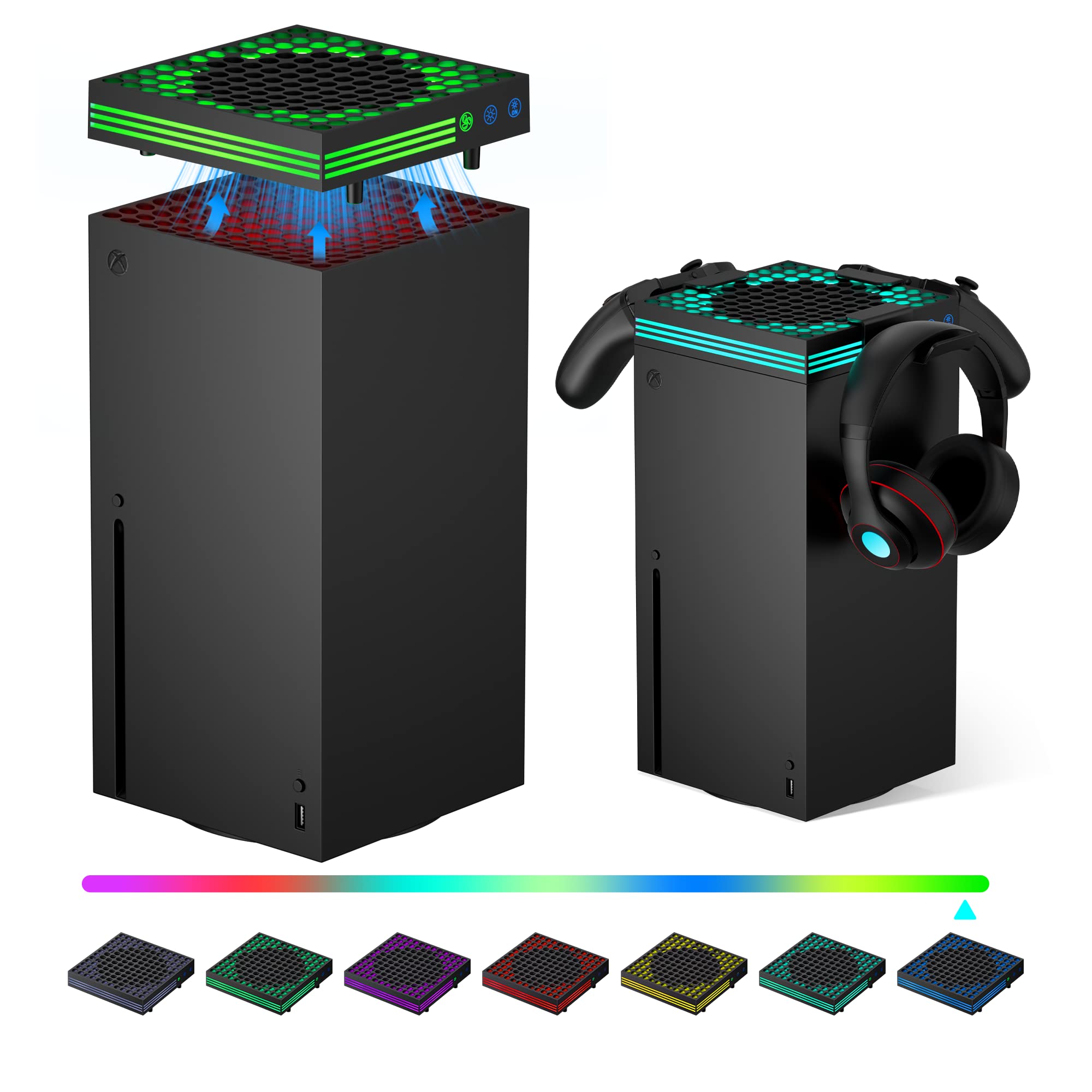 Cooling Fan for Xbox Series X with RGB Light Strip & 3 Detachable Hooks ...