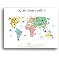 Amazon.com: "Oh The Places You'll Go" Children's Illustrated World Map ...