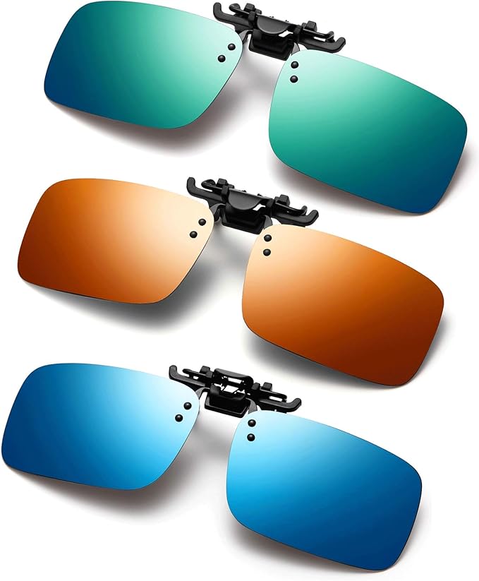 Polarized Clip on Sunglasses 3 PACK Anti-Glare UV Protection Flip-up ...