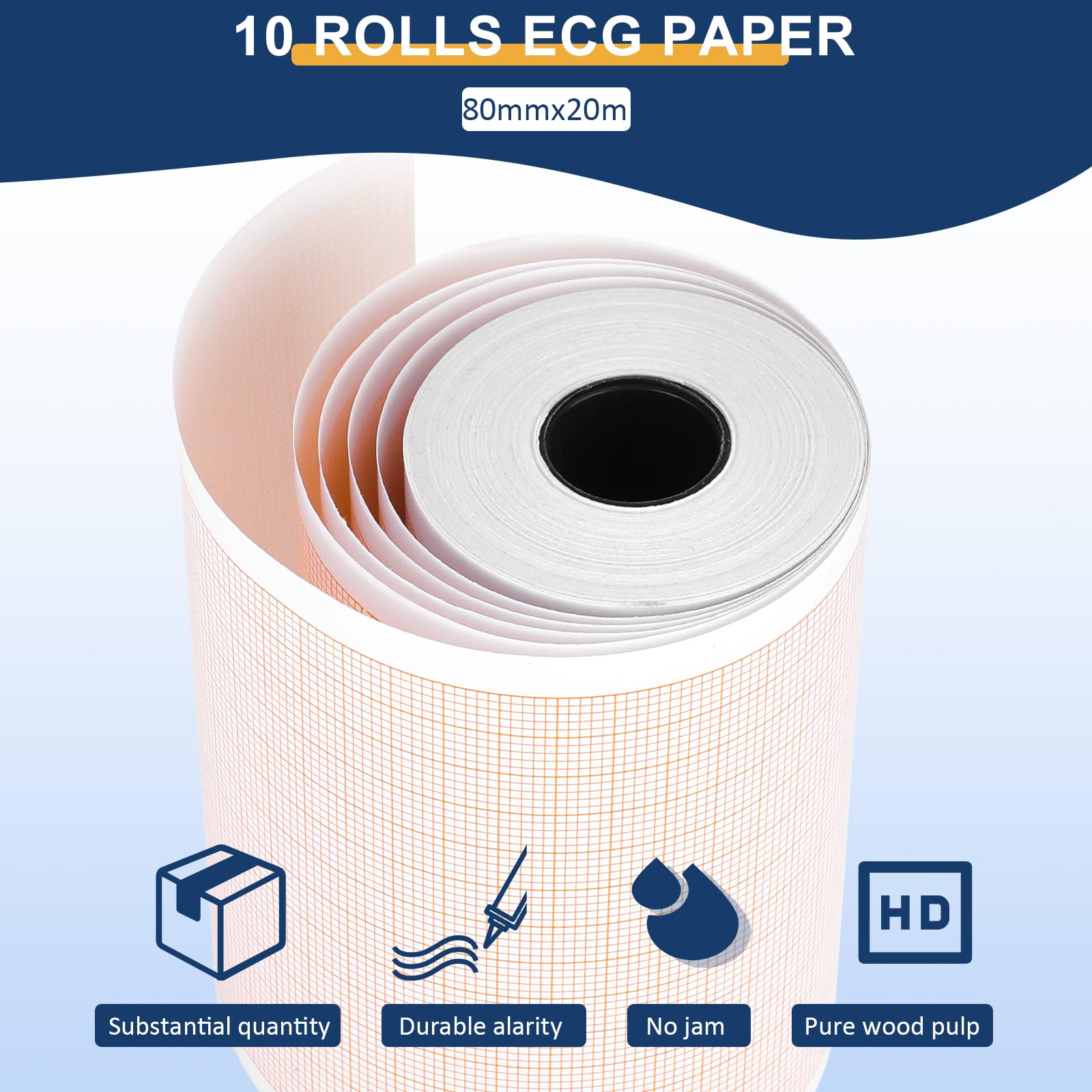 Healthible ECG Paper Roll - 10 Rolls EKG Paper,ECG Paper 80mmx20m ...