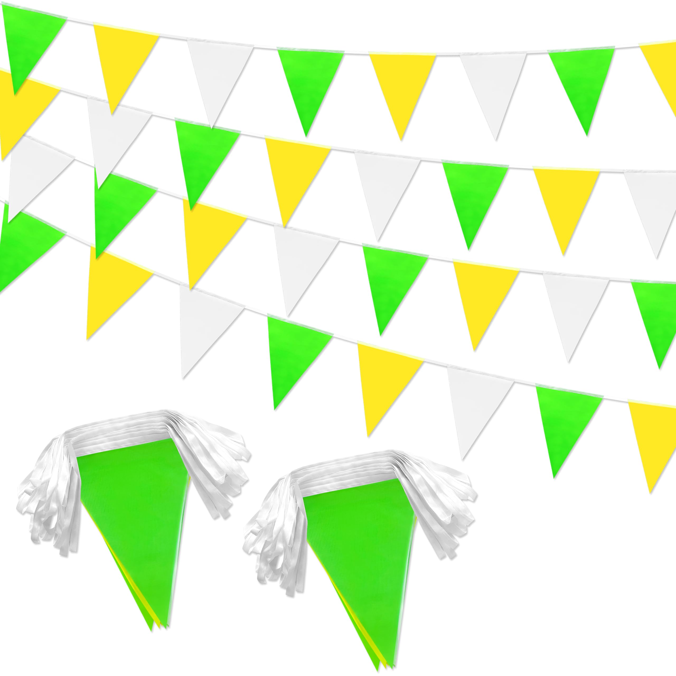 LoveVC 100 Feet Yellow Green White Pennant Banner Flags String Triangle ...