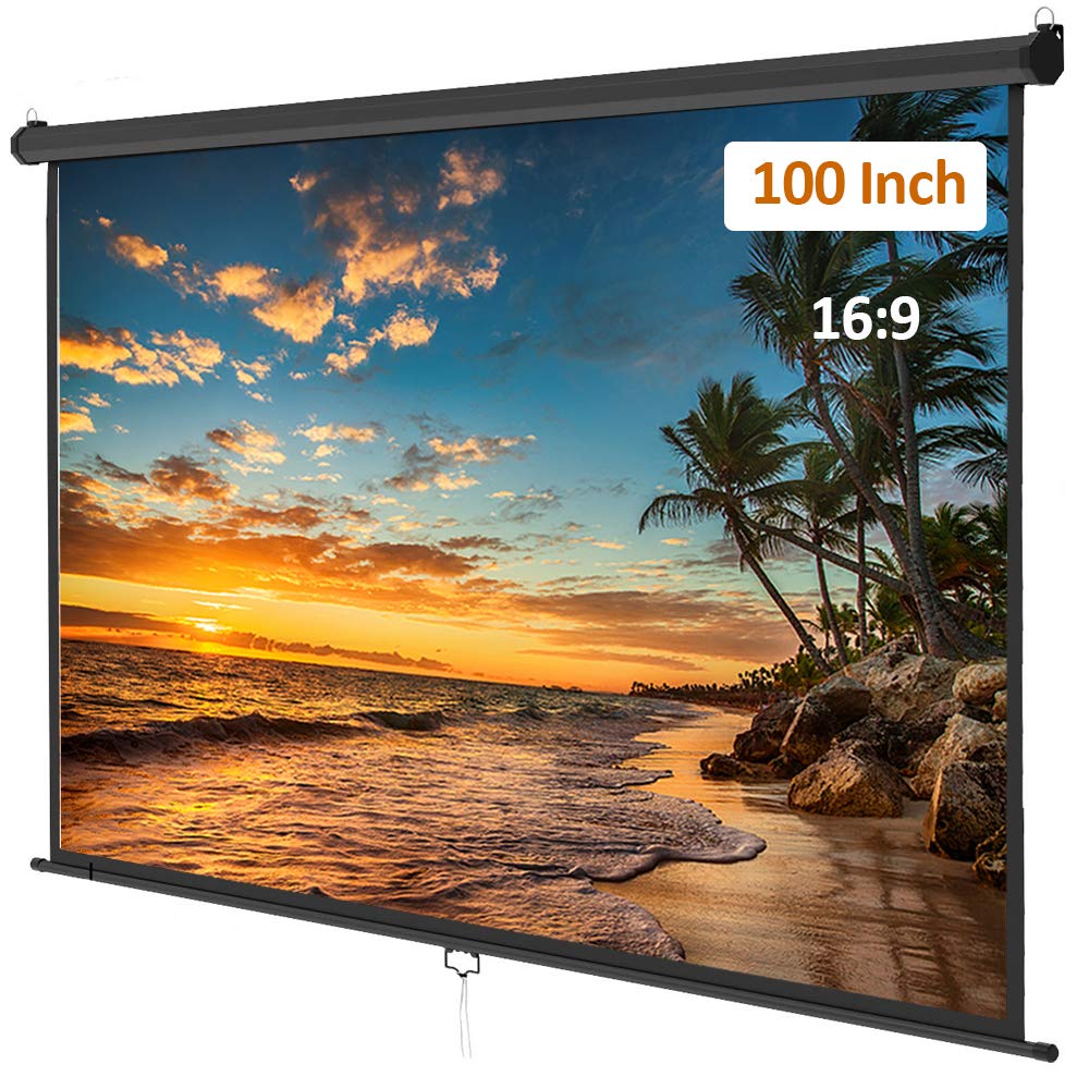 Buy 100 inch 16:9 Manual Pull Down Projector Screen, Retractable Auto ...