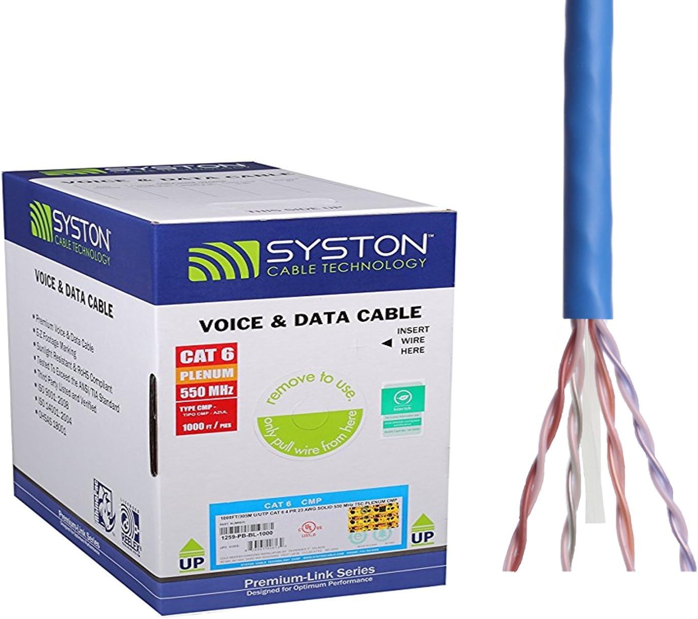 Amazon.com: Cat6 Bulk Cable 1000ft Pure Copper, Plenum Rated, Solid ...