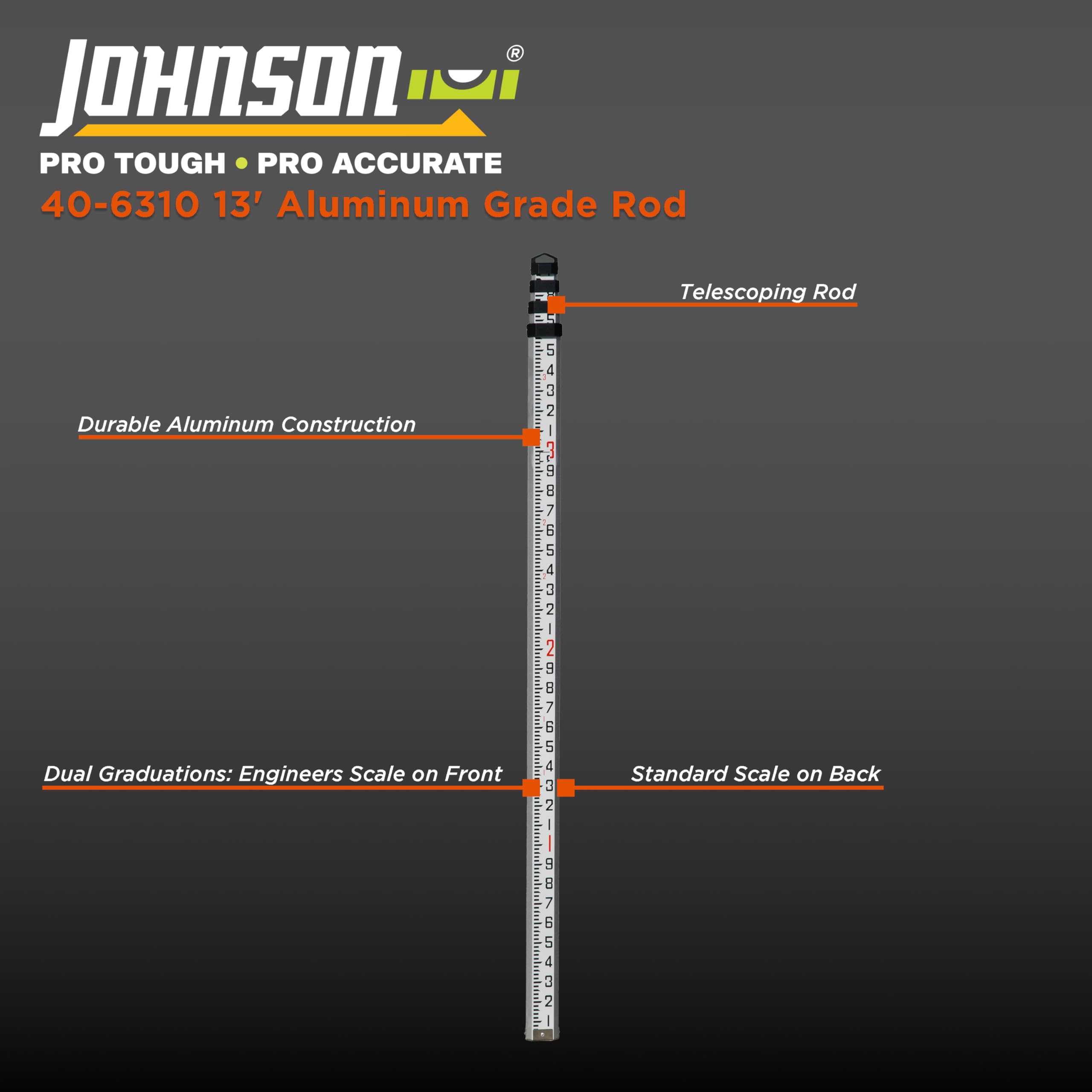 Johnson Level & Tool 40-6310 Aluminum Grade Rod, 13', 1 Rod, 47 Inch on ...