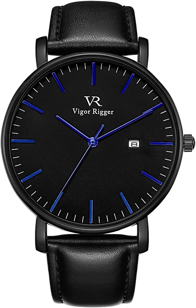 Vigor Rigger Unisex Watch Men's Ultra Thin Minimalist Quartz Watches Black Analog Dial Blue ...