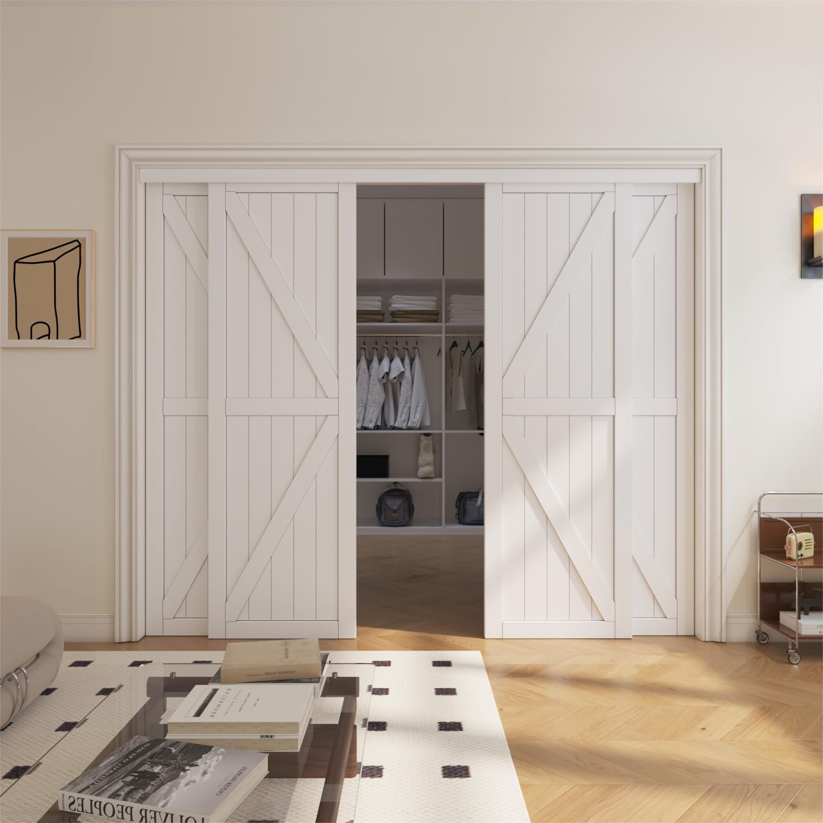 SOLRIG Double Sliding Closet Door, for 96''(Double 48") x 80" Opening ...