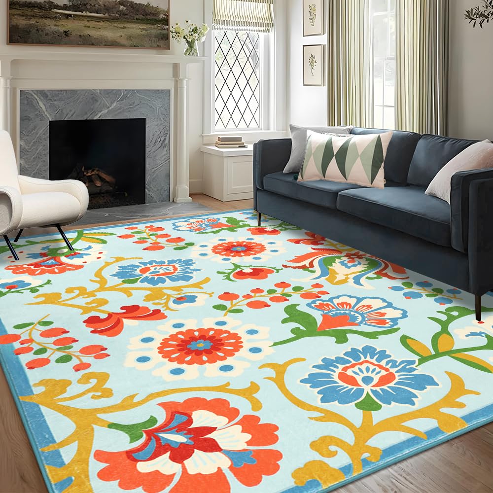 HEBE Floral Area Rug 5'x7’ Large Living Room Rug Boho Rugs for Bedroom ...