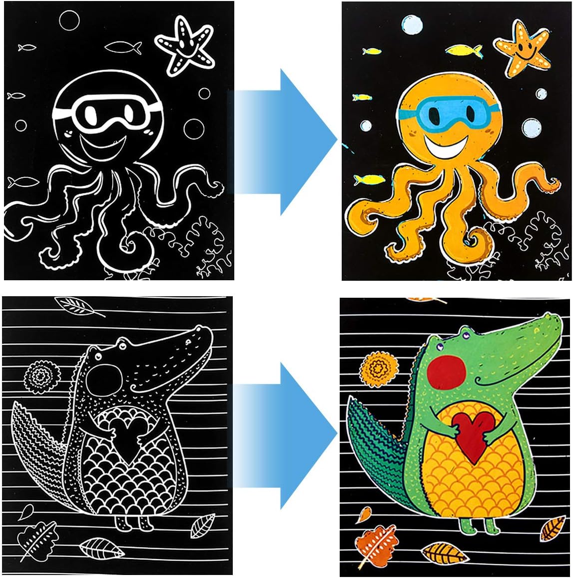 22 Sheets Rainbow Scratch Paper for Kids, ANSUG Black Scratch Art Paper ...