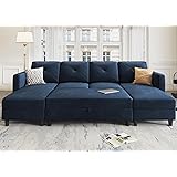 Amazon.com: mikibama 104" Convertible Sleeper Sectional Sofa, with Pull-Out Bed & Storage Chaise ...