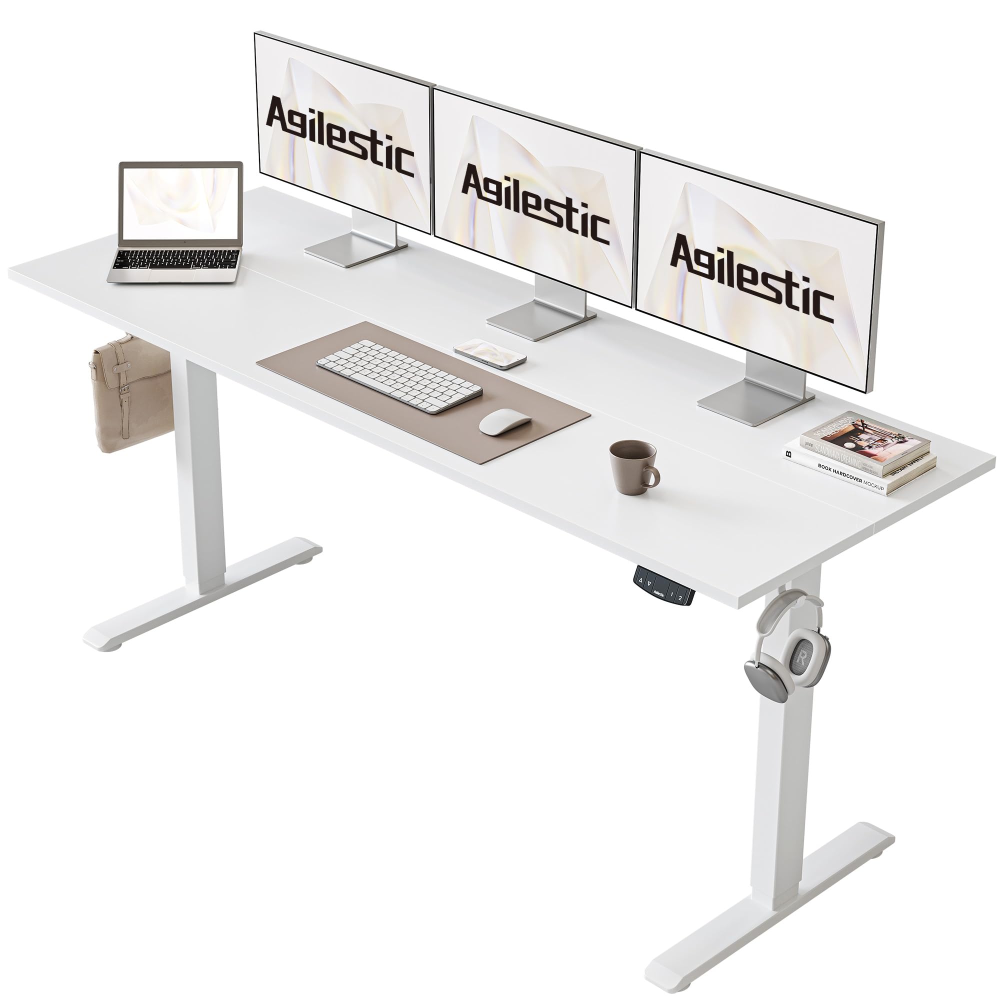 Agilestic Electric Standing Desk, Large 63 x 24 Inches Height Adjustable Desk, Sit Stand up for ...