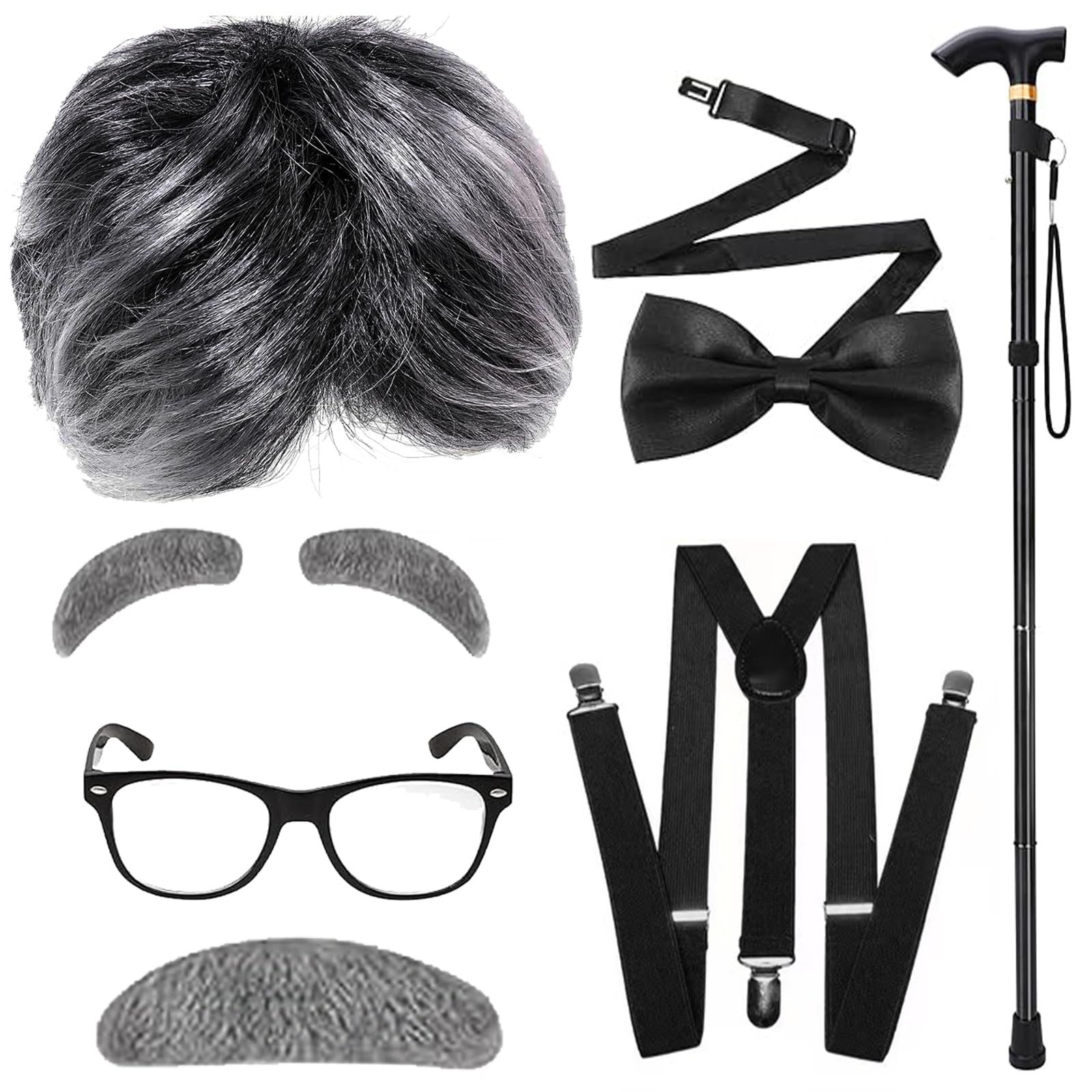 Yaliuliu Old Man Wig Costume for Kids -100 Days of School Dress-Up with ...