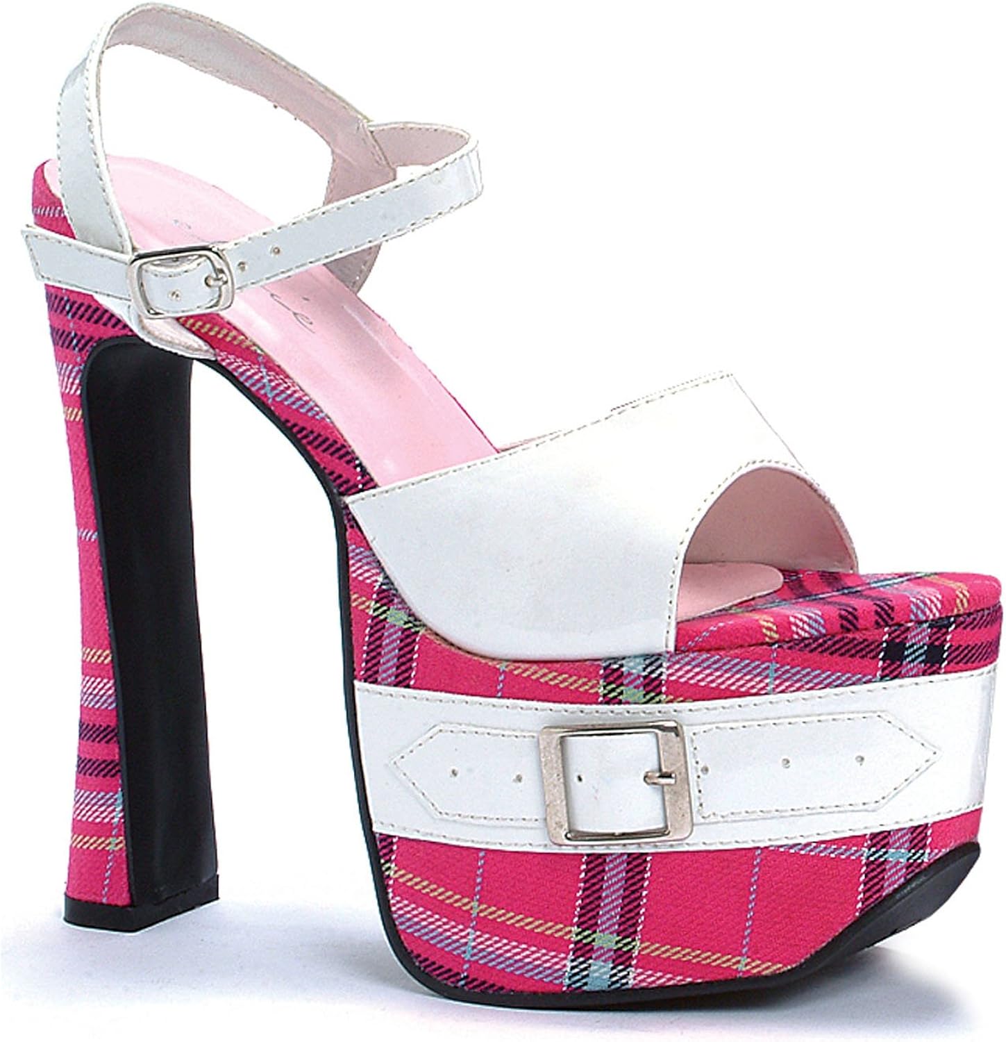 Amazon.com | Women's 6 1/2 Inch Heel Plaid Sandal with Buckle Detail On ...