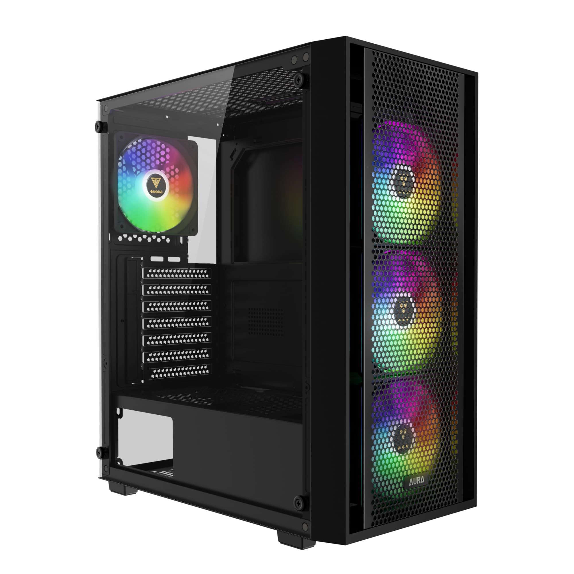 GAMDIAS ATX Mid Tower Computer PC Case with Tempered Glass, 4X 120mm ...