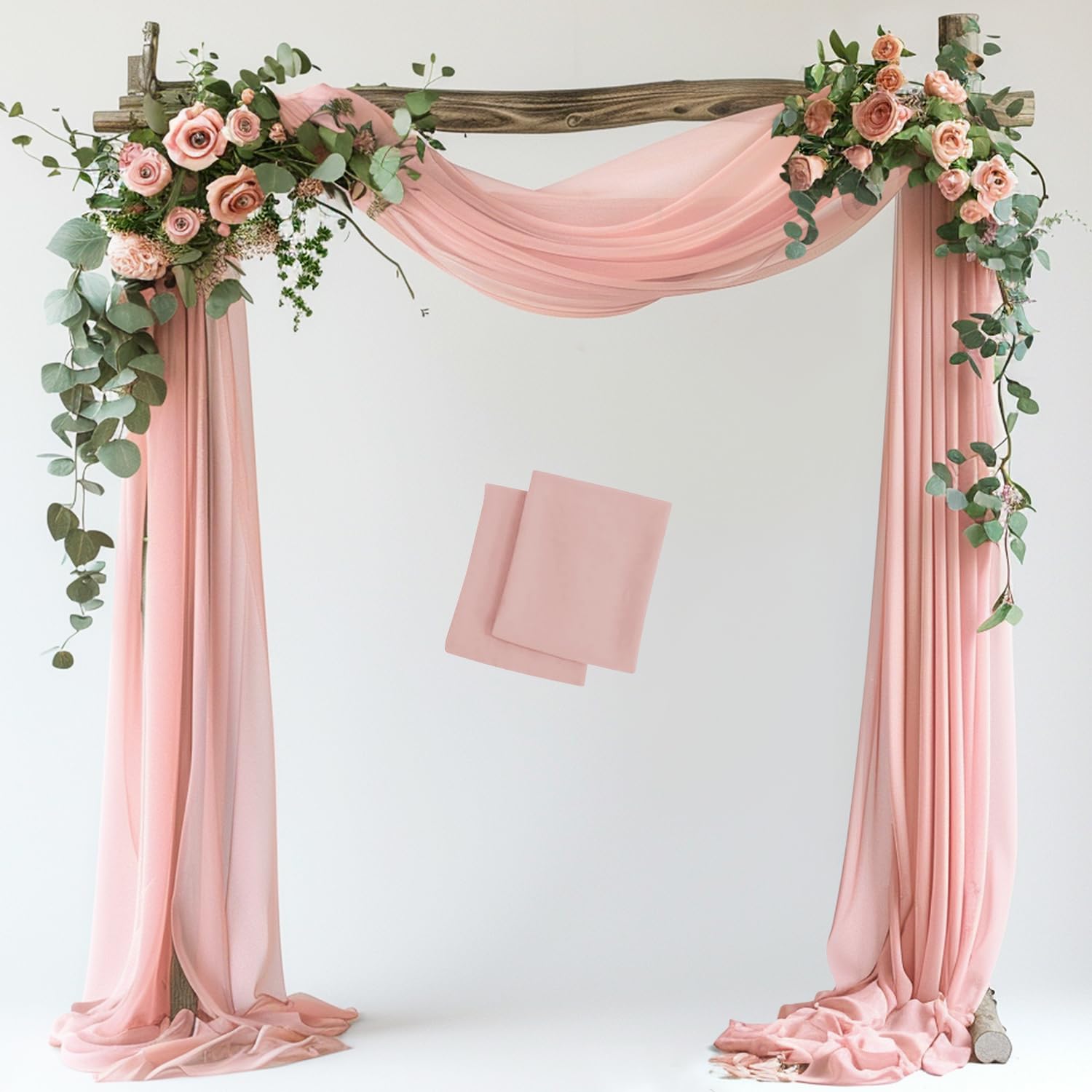 Wokceer Blush Wedding Arch Draping Fabric Backdrop 2 Panels 28.7" X 20FT Sheer Drapes Fabric for ...