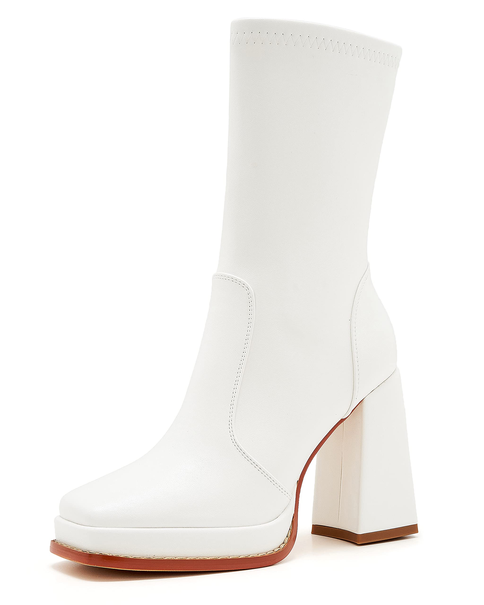 ZXHYZLZ Women’s White Go Go Boots Platform Boots Mid-Calf Boots Zipper ...