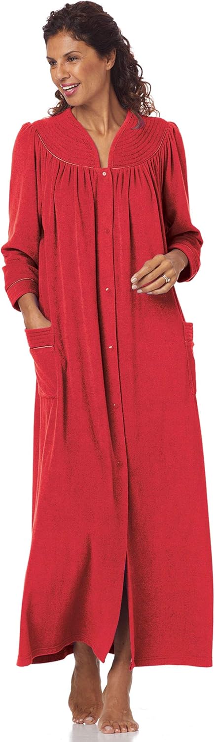 AmeriMark Women’s Terry Knit Long Robe – Bath Robe w/ Snap Front ...