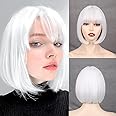 Amazon.com : WERD Short White Bob Wig Bangs Straight White Wig for ...