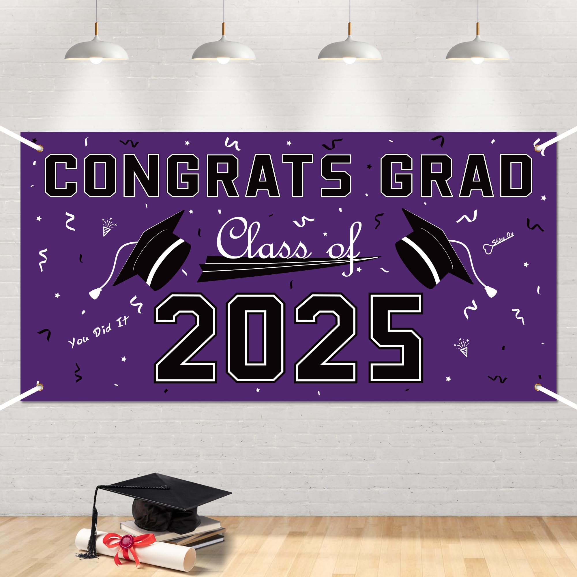 2025 Graduation Decorations - Purple Polyester Graduation Backdrop ...