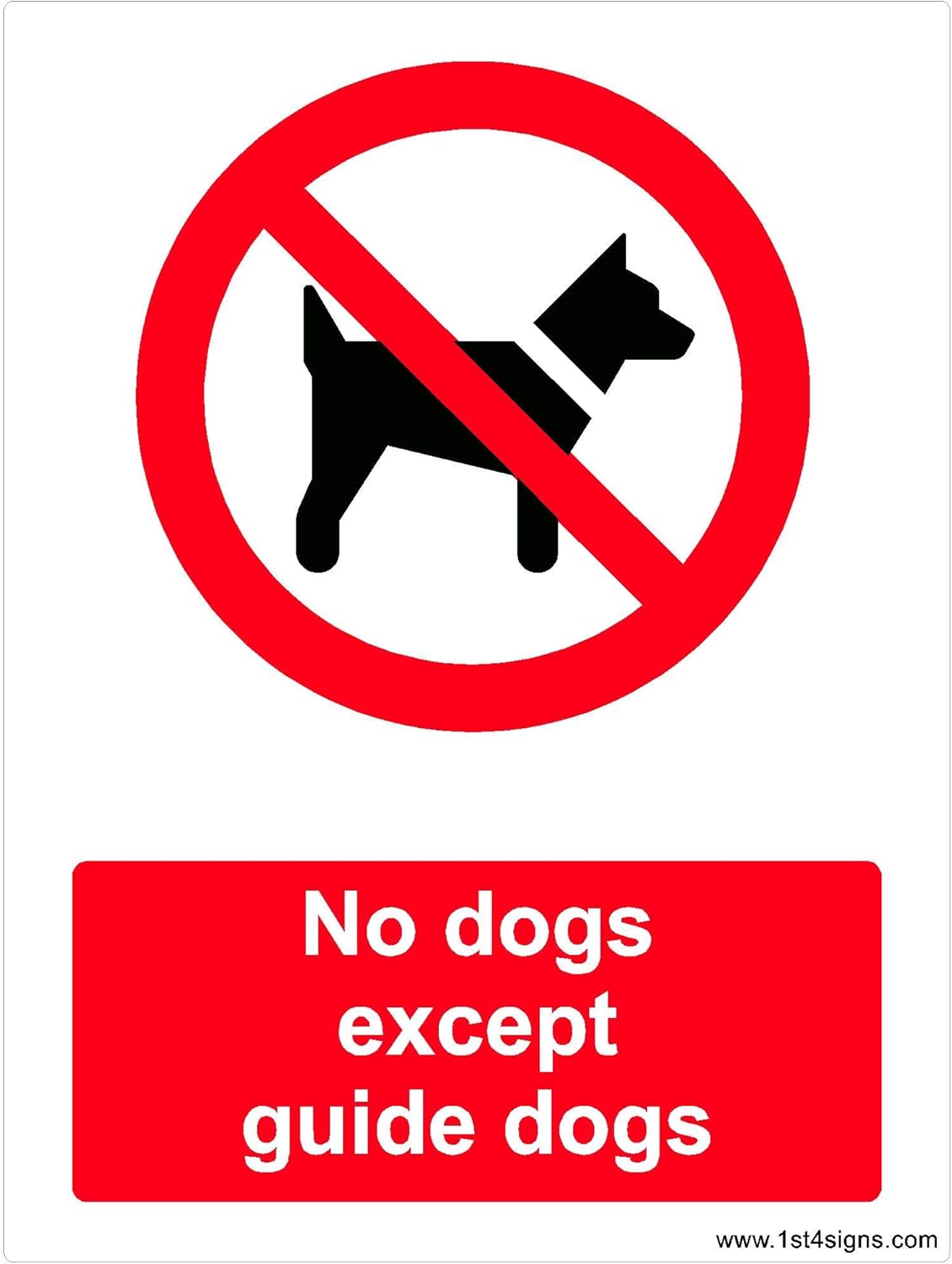 No dogs except guide dogs ~ Warning sticker ~ Self adhesive external or ...