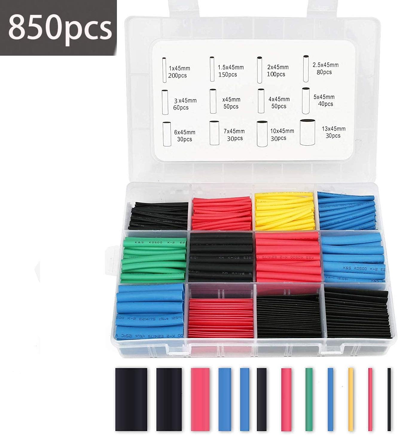Voniry 850pcs Heat Shrink Tubing Assortment 2:1 Electrical Wire Cable ...