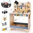 Amazon.com: Deluxe Wooden Toy Workbench for Kids, 69 Pieces Tool ...