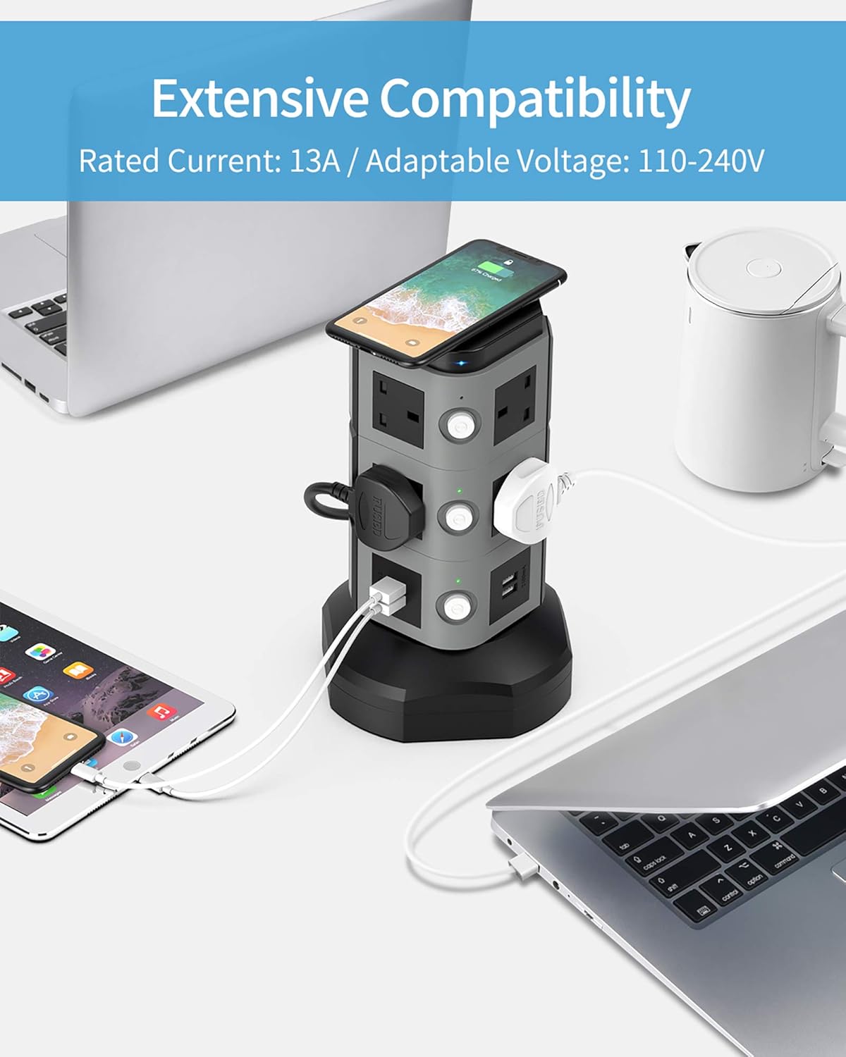 ONLYWIN 10W Wireless Power Strip Tower, Surge Protector Vertical ...