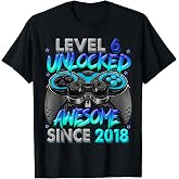 Amazon.com: Level 6 Unlocked Awesome Since 2018 6th Birthday Gaming T ...