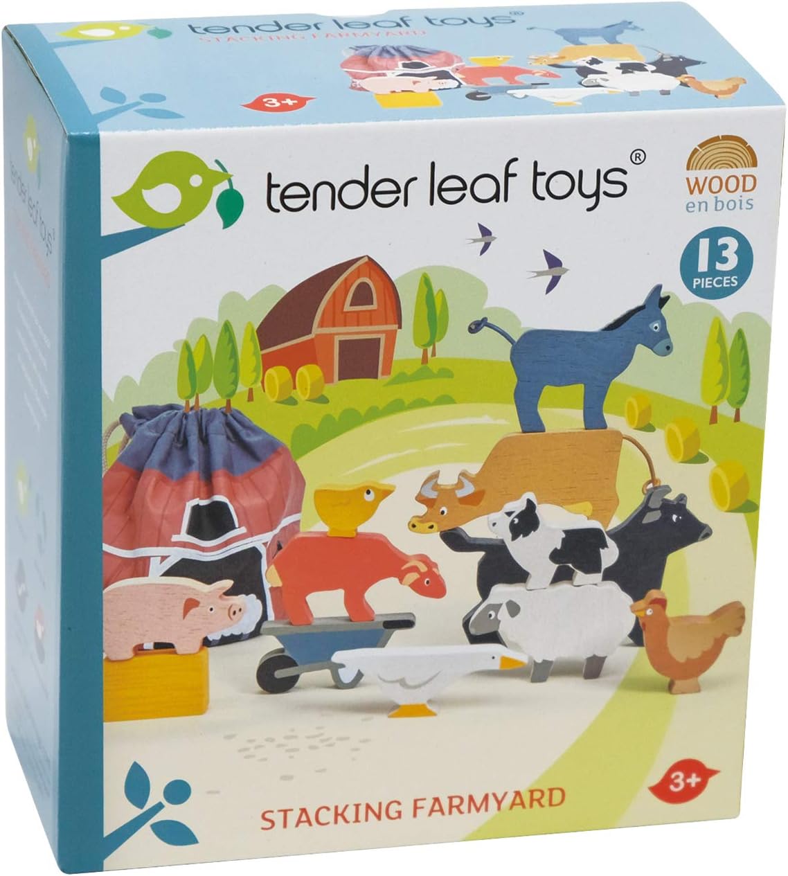 Tender Leaf Toys Stacking Farmyard – Wooden Farm Animal Block Stacking ...
