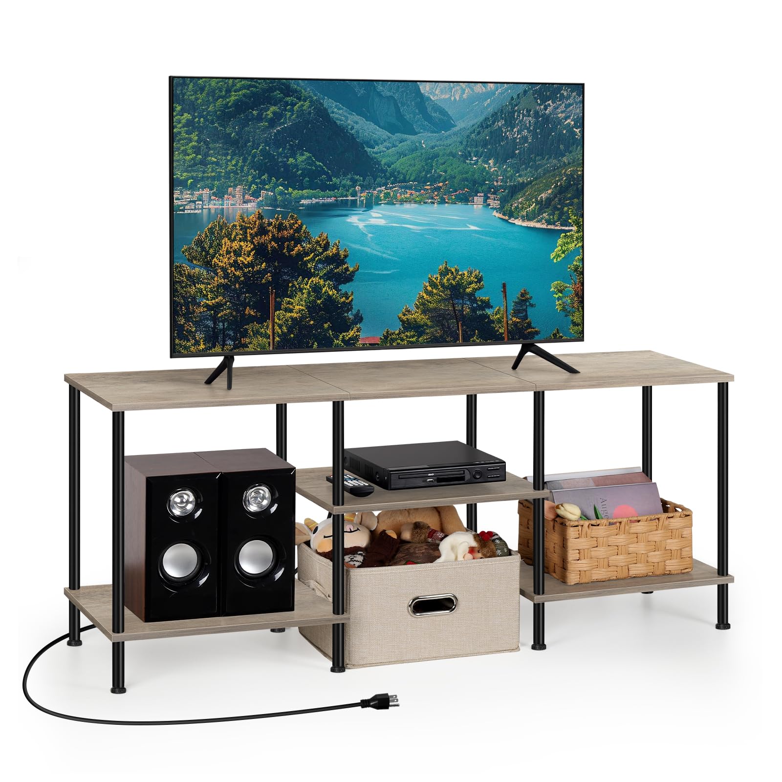 50 Inch TV Stand with Power Outlet Small Entertainment Center with ...