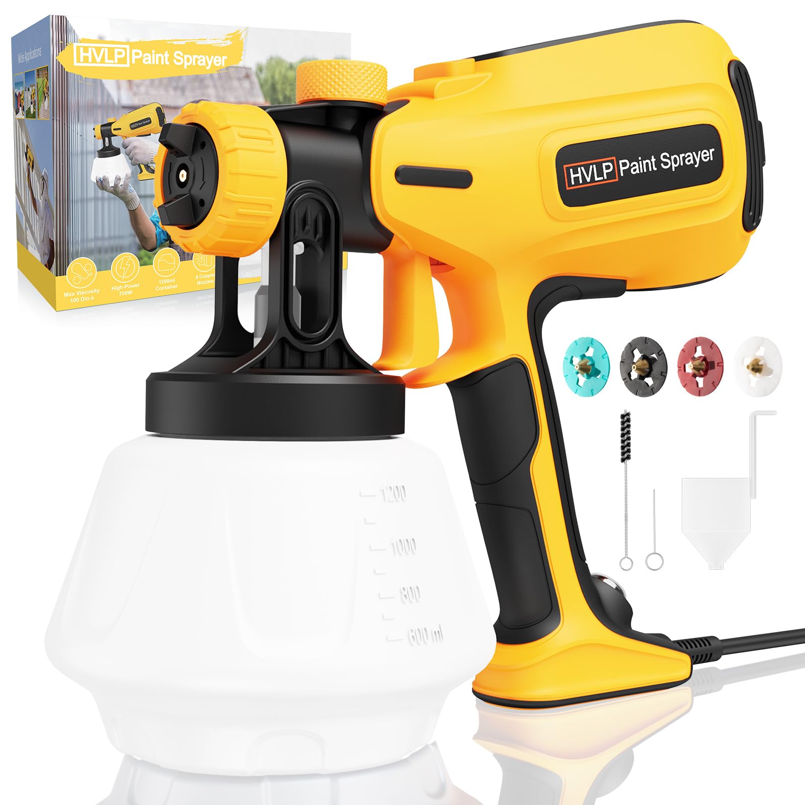 Paint-Sprayer, 700W HVLP Spray Gun, 2024 Upgraded, 4 Copper Nozzles & 3 ...