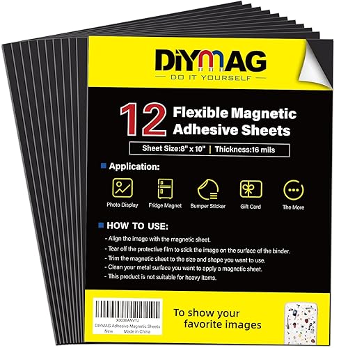 DIYMAG Magnetic Adhesive Sheets, |8" x 10"|, 12 Pack Flexible Magnetic ...
